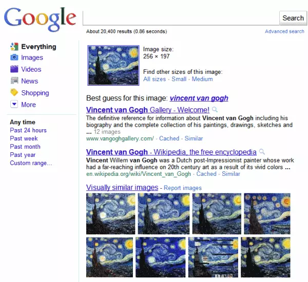 търсене на изображения в Google