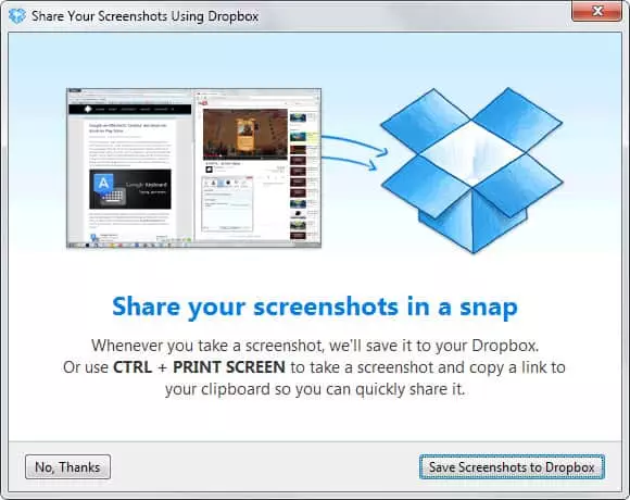 Déi lescht Dropbox Build stellt Screenshot Deele vir