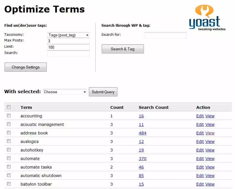 WordPress teglarini qisqartirish uchun Term Optimizer-dan foydalaning