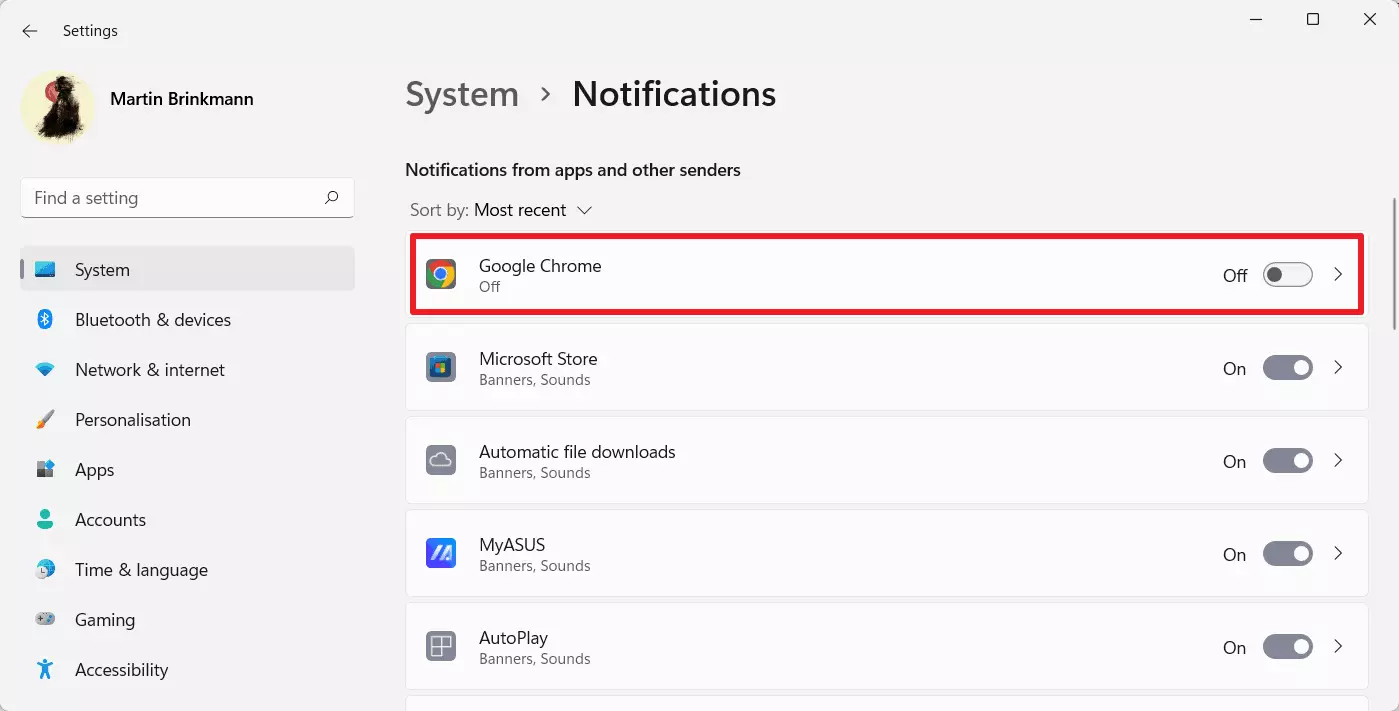 notificacions de Windows 11 desactivades per a l'aplicació
