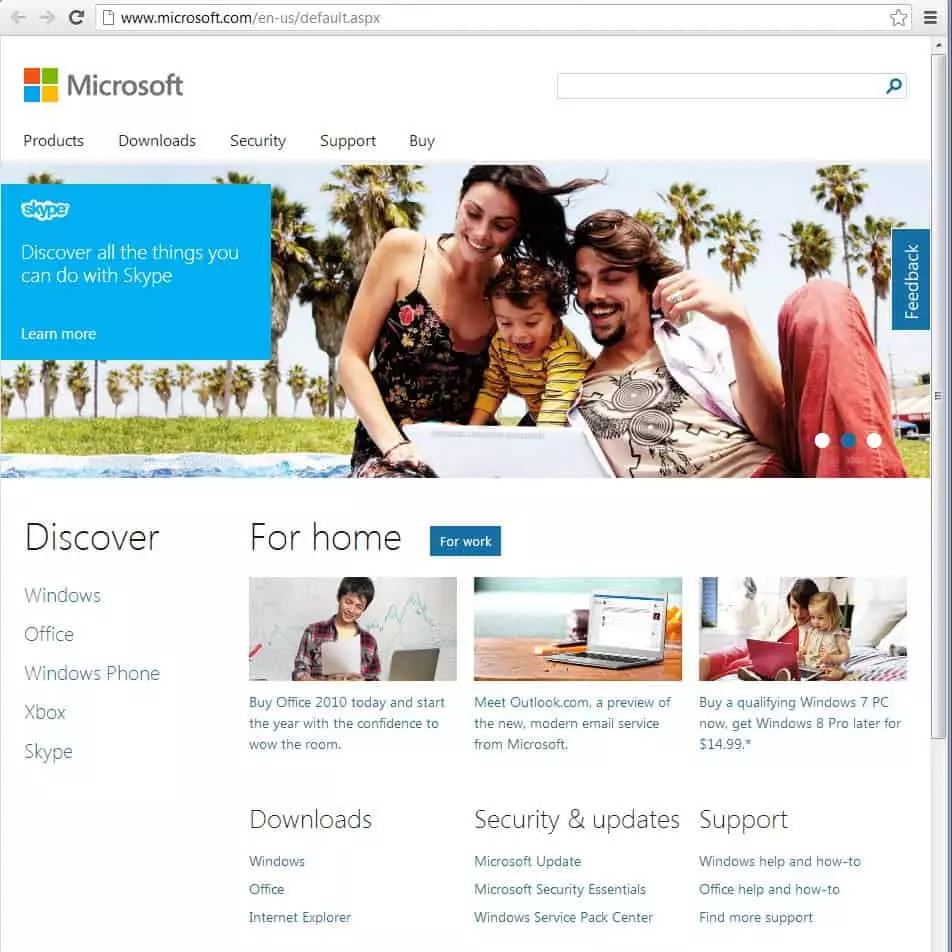 Iwebhusayithi entsha yeMicrosoft.com iyasungulwa