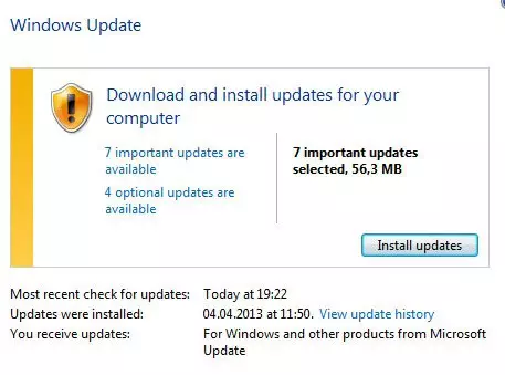 windows update Afrilu 2013