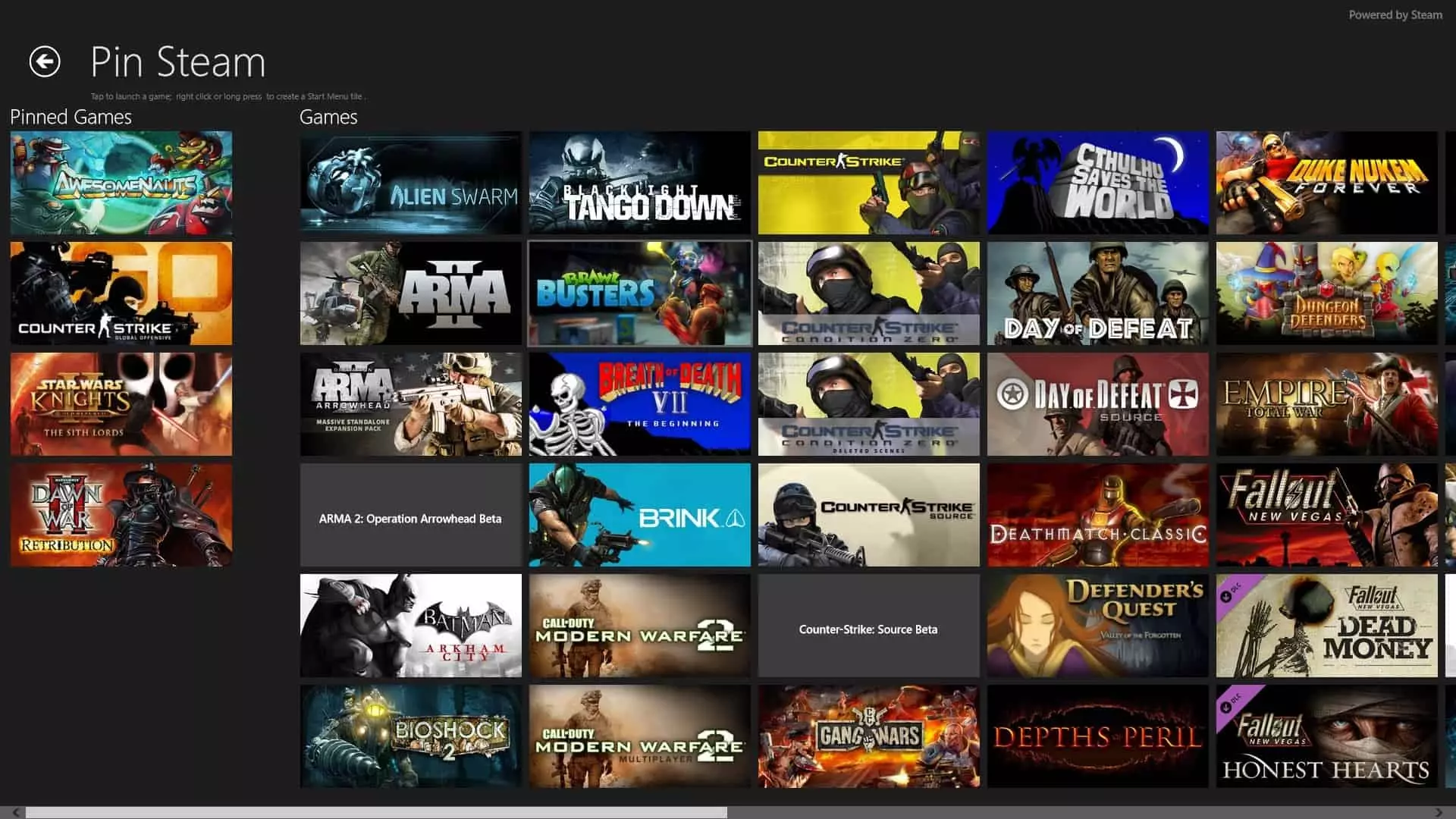 “Pin Steam” “Steam” oýunlaryňyzy Windows 8-iň başlangyç ekranyna goşýar