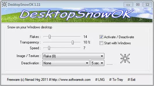 Adăugați Snow pe desktop cu DesktopSnowOk