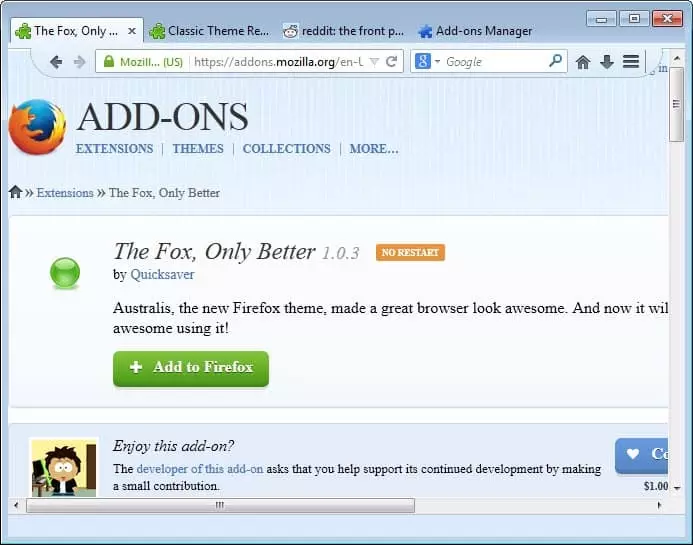 Fox, Only Better doda stil Firefoxu Australis