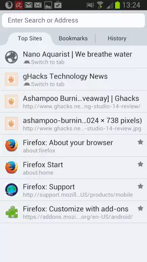 firefox android страница с нов раздел