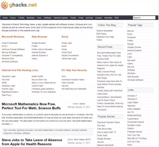 snapshot sa homepage sa ghacks