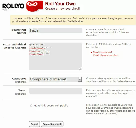 карыстацкая пошукавая сістэма rollyo