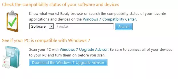 Windows 7 అనుకూలత కేంద్రం విడుదల చేయబడింది