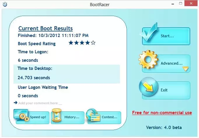 BootRacer kanggo Windows 8: ngukur kacepetan boot sampeyan