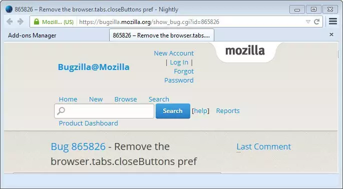 Mozilla mbusak preferensi tombol tutup tab saka Firefox