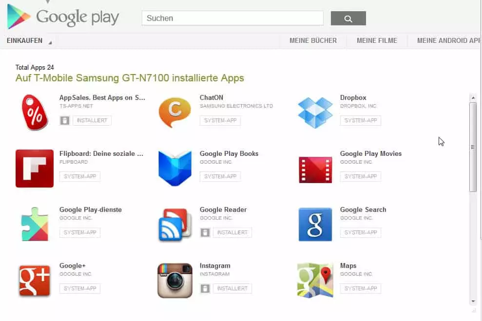 Tampilake aplikasi Android ing Google Play siji kaca