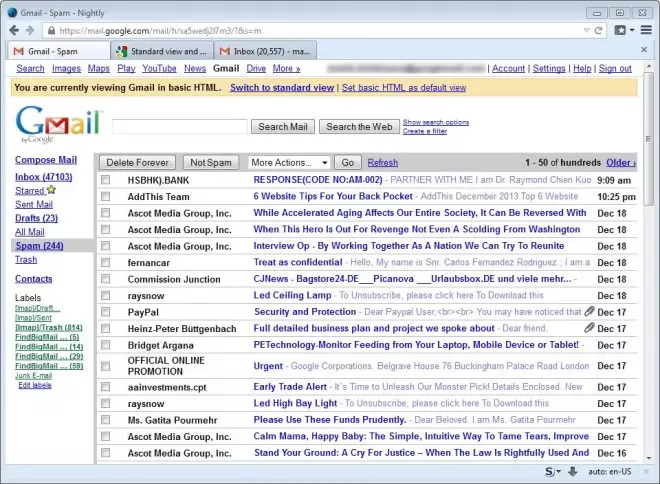 มุมมอง HTML พื้นฐานของ Gmail