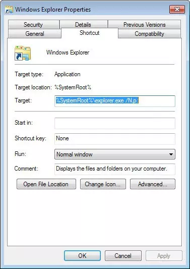 startmappen för Windows Explorer