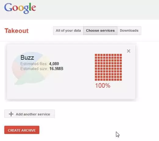 „Google Takeout Buzz“.