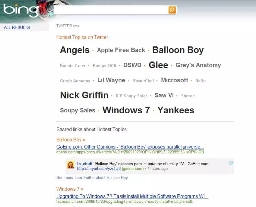 Bing i Google Search per integrar els resultats de Twitter