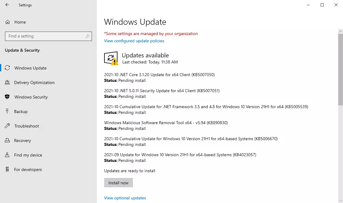 Windows 10 ਲਈ KB5006670 ਵਿੱਚ ਕੁਝ ਸਮੱਸਿਆਵਾਂ ਹਨ, ਕੁਝ ਅਪੁਸ਼ਟ