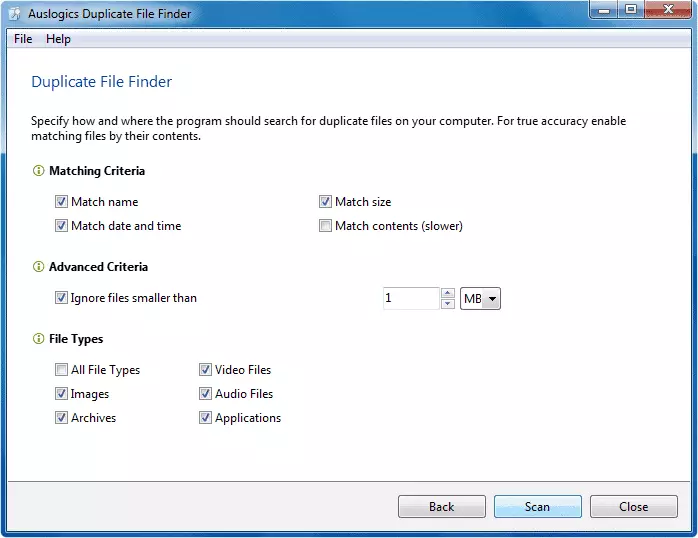 Auslogics ડુપ્લિકેટ ફાઇલ ફાઇન્ડર