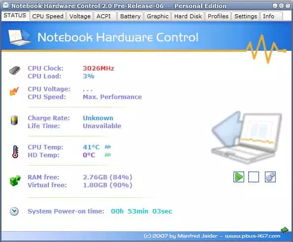 Control hardware pentru notebook