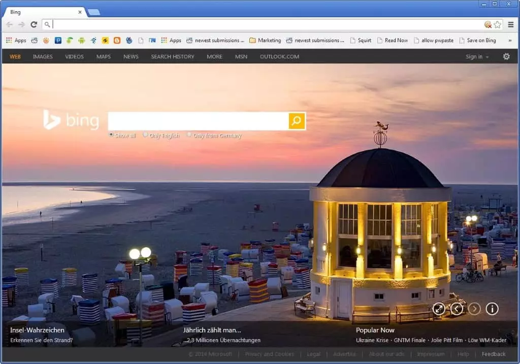 Hvis du velger Bing-søk i Chrome, endres Ny faneside