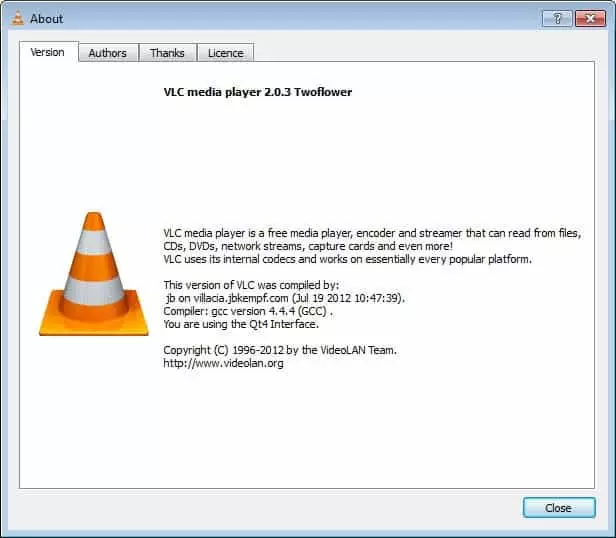 vlc મીડિયા પ્લેયર 2.0.3 વિન્ડો