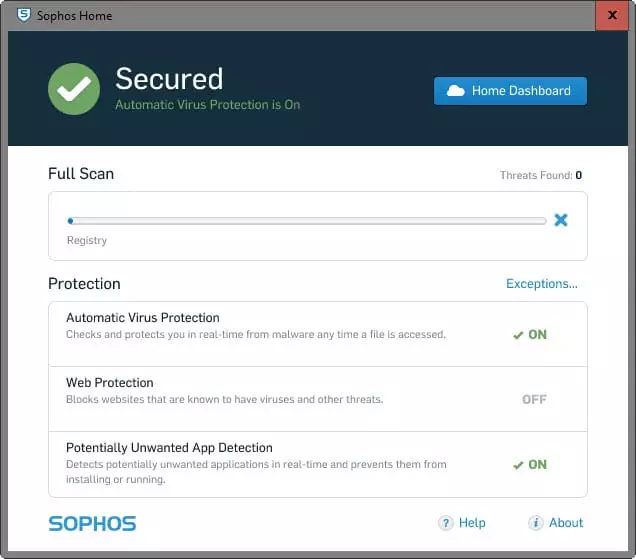 Sophos Home, réiteach antivirus saor in aisce