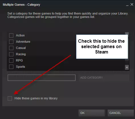 Steam თამაშების დამალვა