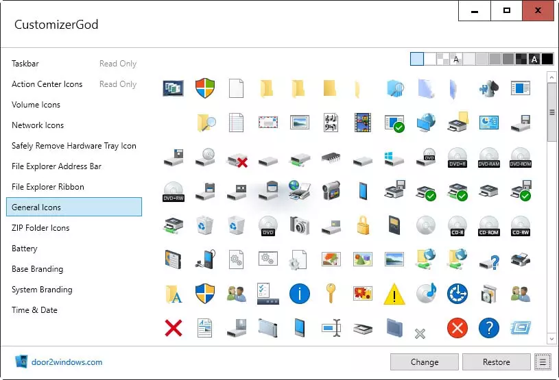 Ipasibo ang mga icon sa Windows ug pagmarka gamit ang CustomizerGod