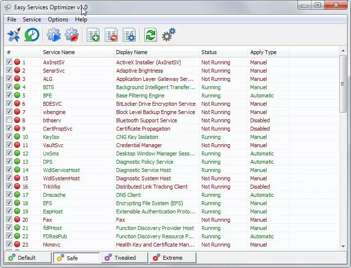 Hallitse Windows-palveluita Easy Service Optimizer -työkalulla