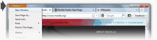 画面の Firefox ボタン