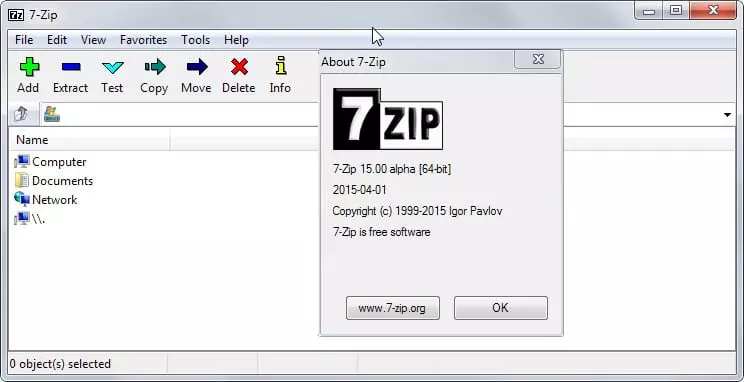 ທຳອິດເບິ່ງ 7-Zip 15 alpha