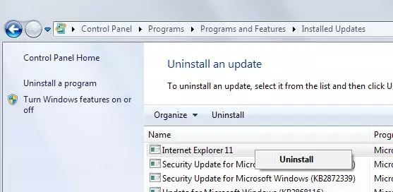 uninstall internet explorer 11