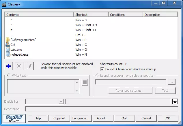 Crear atajos de teclado con Clavier+