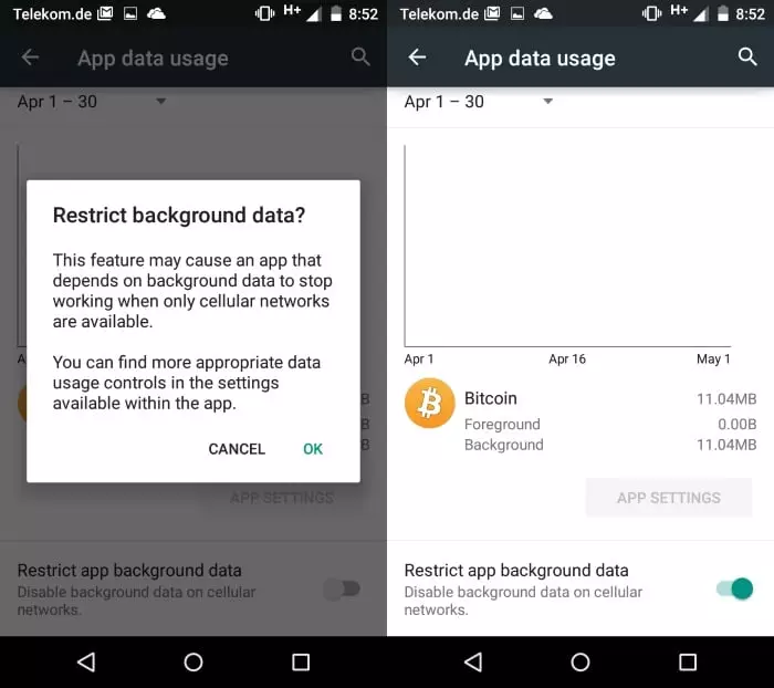 app-gegevens op de achtergrond beperken Android