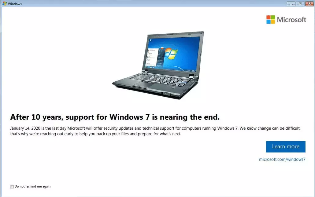 10 နှစ်ကြာပြီးနောက် windows 7 ကို support ပေးသည်။