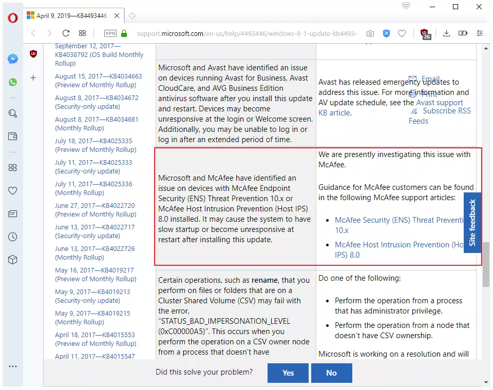 Thêm các sản phẩm McAfee vào danh sách các sản phẩm bảo mật không hoạt động tốt với các bản vá Windows mới nhất