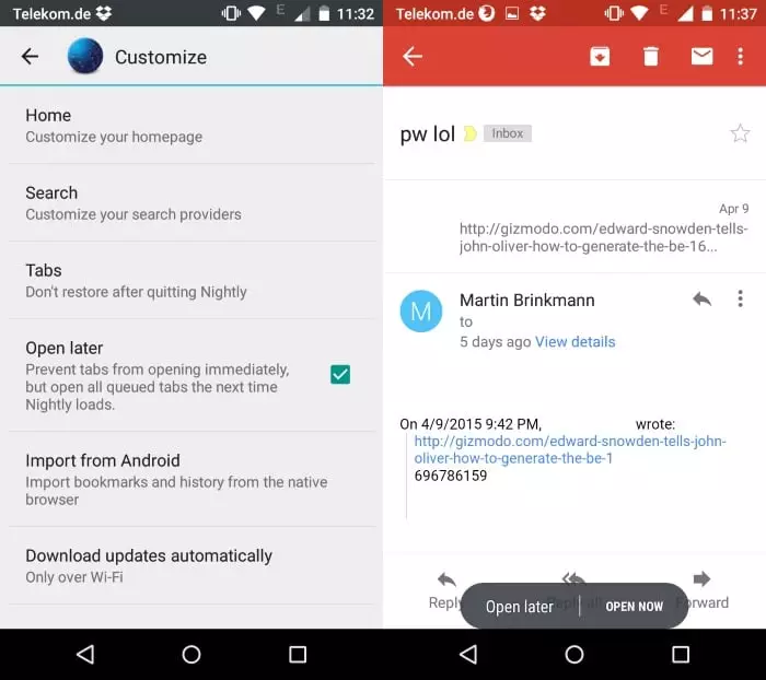 Firefox Android apri più tardi