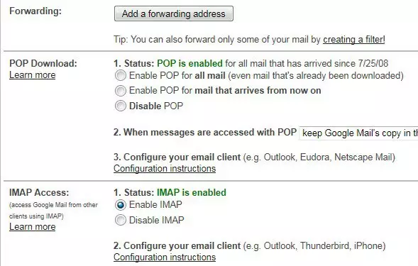 gmail pop3 imap