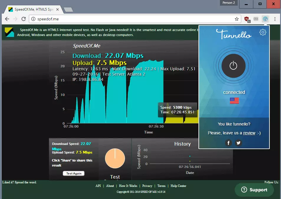 Браузери Tunnello VPN барои баррасии Google Chrome