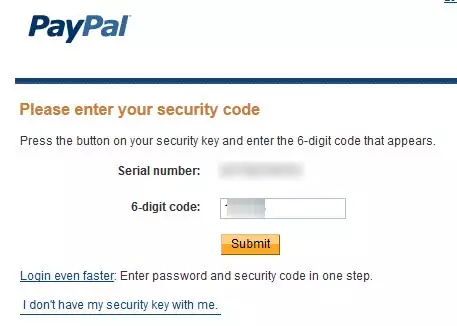 paypal login security code