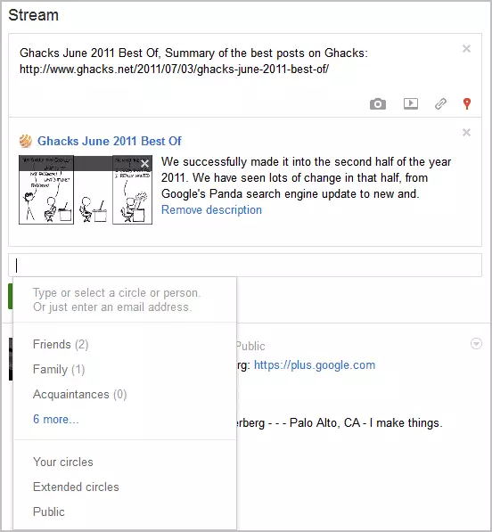 Google+ status visibility