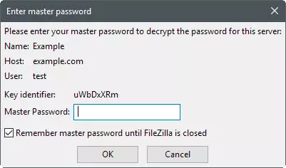 filezilla негізгі құпия сөзді енгізіңіз