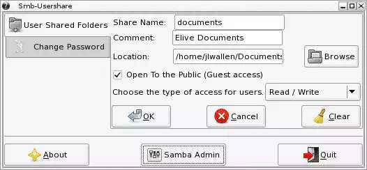 Elive मा निर्देशिका साझेदारी गर्नुहोस्