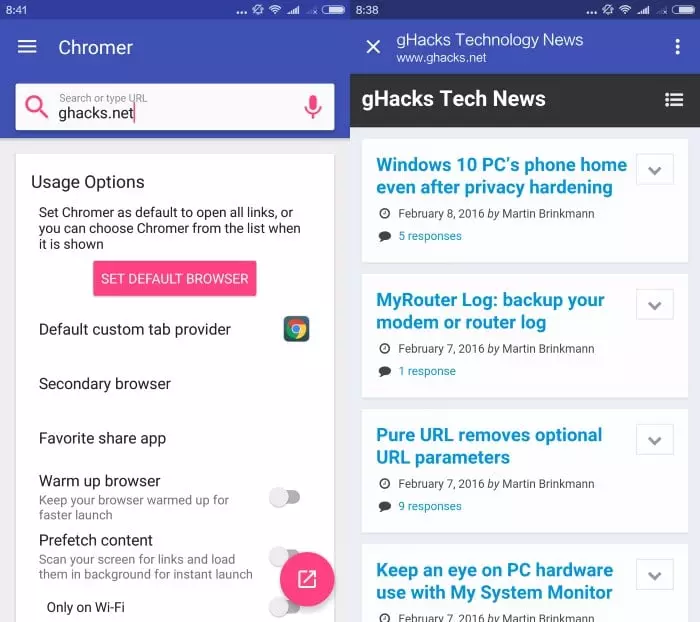 โหลดเว็บลิงค์เร็วขึ้นด้วย Chromer สำหรับ Android