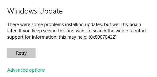 chyba aktualizácie systému Windows 0x80070422