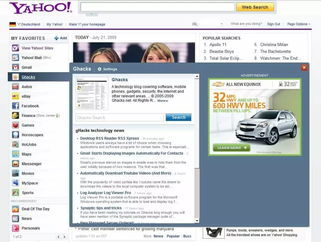 Proba beta pública da nova páxina de inicio de Yahoo