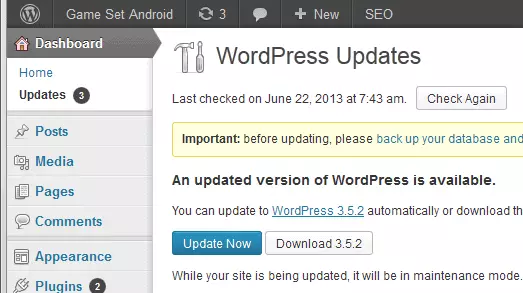 atualização wordpress 3.5.2