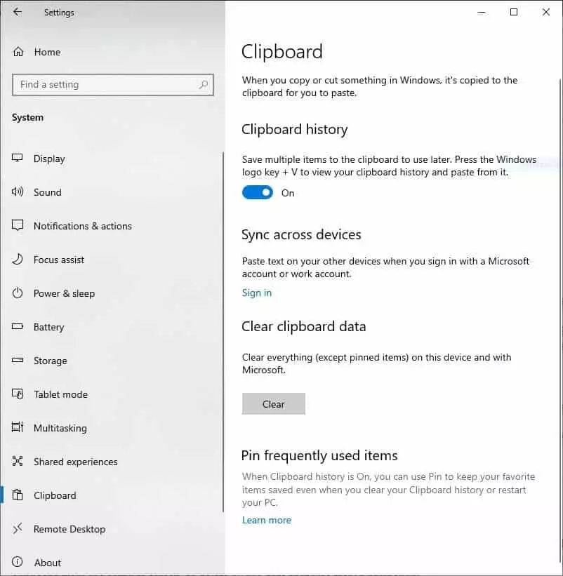 როგორ ჩართოთ Clipboard ისტორია Windows 10-ში