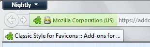 “Favicons” üçin “Klassiki stil” “Firefox” -yň nusgawy salgy setirini yzyna getirýär