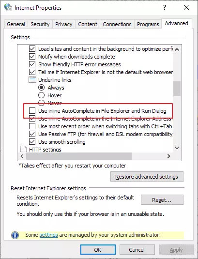 esecuzione dell'esploratore di completamento automatico in linea